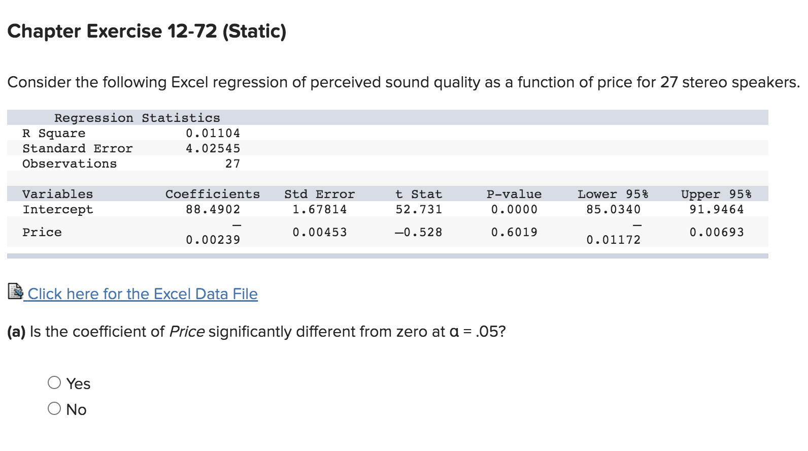 Solved Chapter Exercise 12-72 (Static) Consider the | Chegg.com