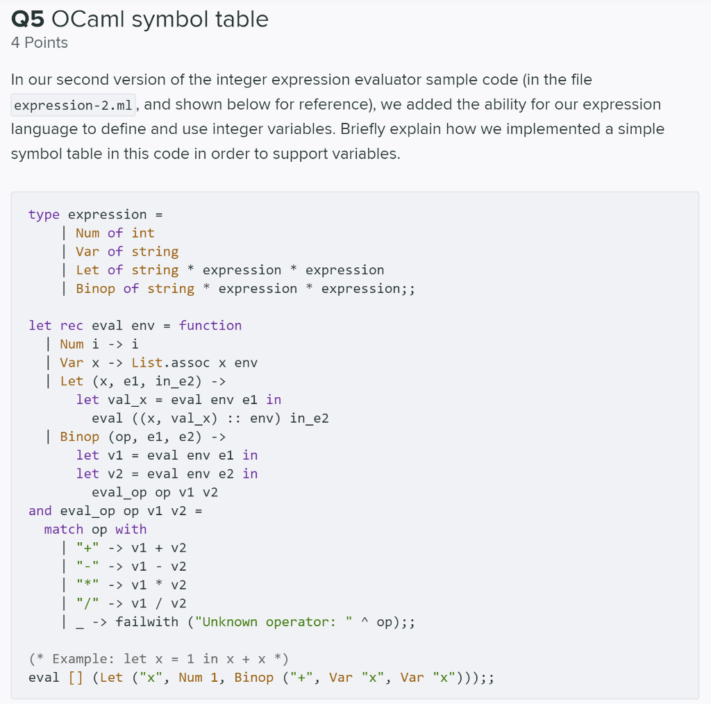 Q5 OCaml symbol table 4 Points In our second version | Chegg.com