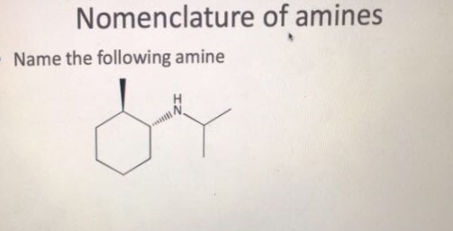 Solved Nomenclature of amines Name the following amine | Chegg.com