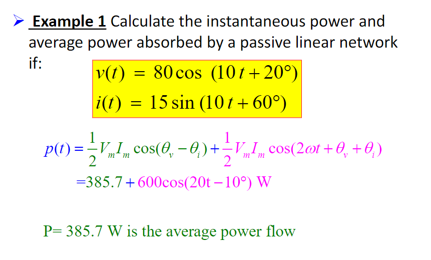 Solved → Example 1 Calculate the instantaneous power and | Chegg.com
