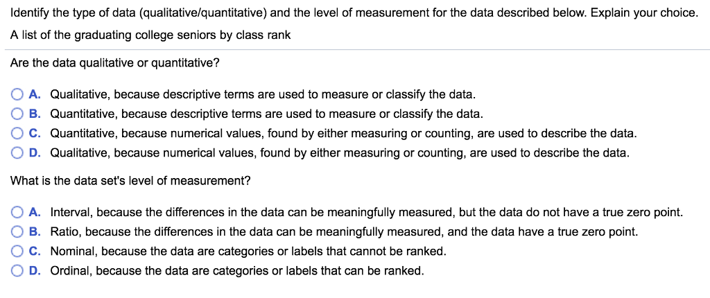 Solved Identify the type of data (qualitative/quantitative) | Chegg.com