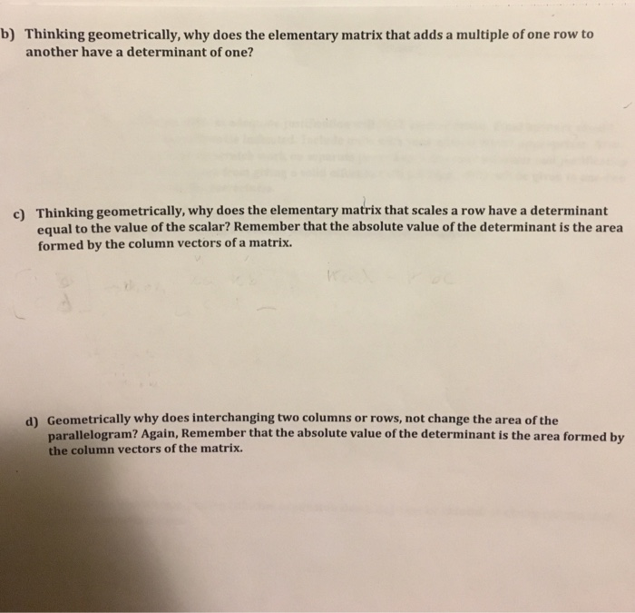 Solved b) Thinking geometrically, why does the elementary | Chegg.com