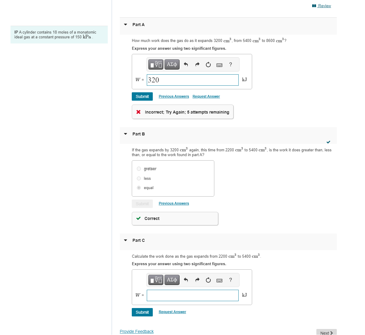 Solved Part AIP A cylinder contains 18 ﻿moles of a | Chegg.com