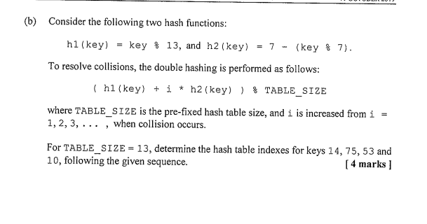 Solved Consider the following two hash functions: h1( key )= | Chegg.com