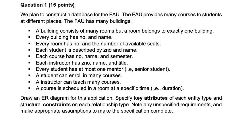 Solved We plan to construct a database for the FAU. The FAU | Chegg.com