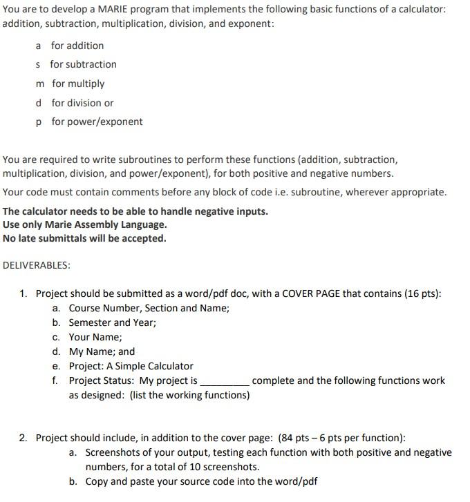 Solved You are to develop a MARIE program that implements | Chegg.com