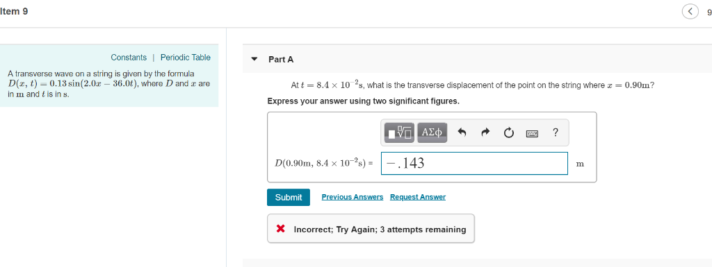 Solved Item 9 Part A Constants | Periodic Table A transverse | Chegg.com