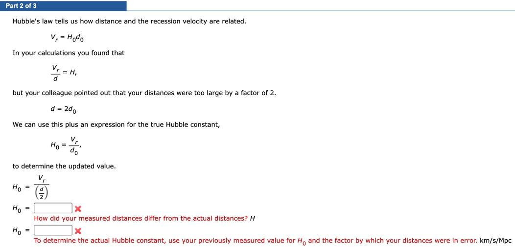 Solved Tutorial You make recession velocity and distance | Chegg.com