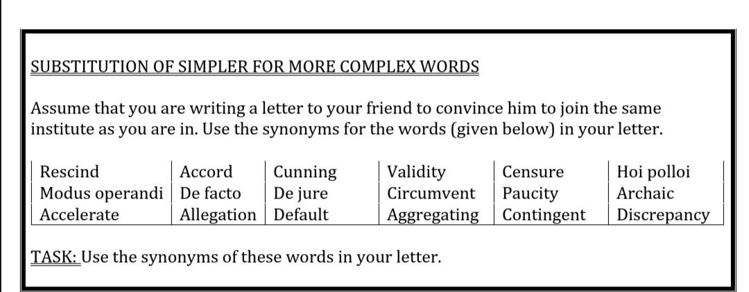 Solved SUBSTITUTION OF SIMPLER FOR MORE COMPLEX WORDS Assume | Chegg.com