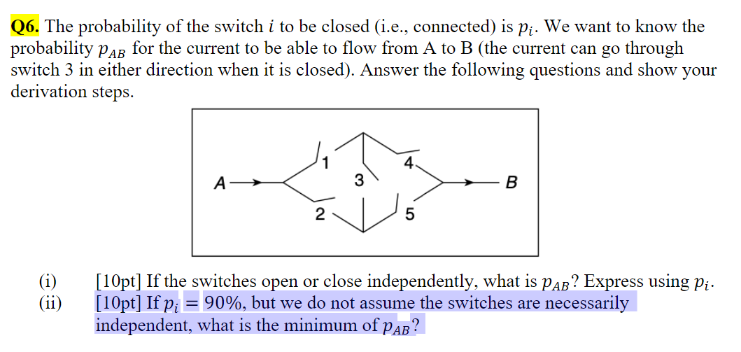 Solved The probability of the switch 𝑖 to be closed (i.e., | Chegg.com