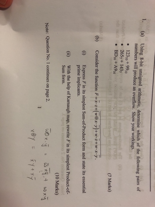 Solved I(a) Using 8-bit unsigned arithmetic, determine which | Chegg.com