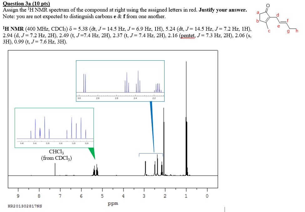 Solved Question 3a (10 pts) Assign the H NMR spectrum of the | Chegg.com