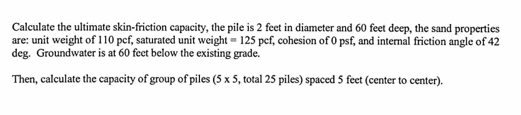 Solved Calculate the ultimate skin-friction capacity, the | Chegg.com