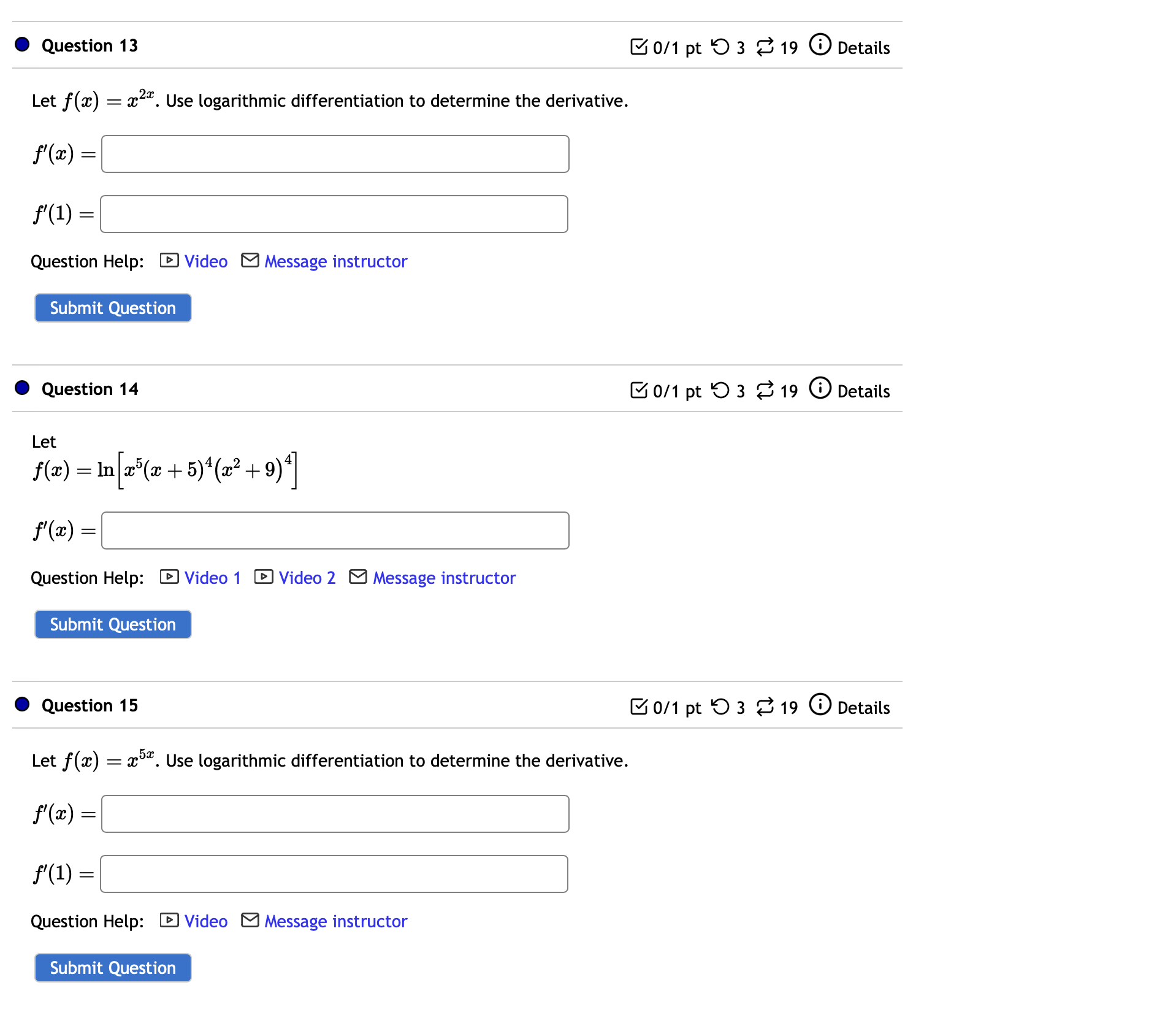 Solved Let f(x)=x2x. Use logarithmic differentiation to | Chegg.com