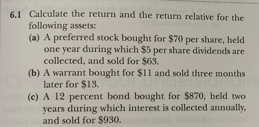 Solved 6.1 Calculate the return and the return relative for | Chegg.com