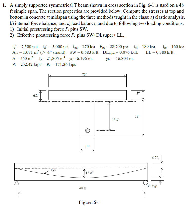 1. A simply supported symmetrical T beam shown in | Chegg.com