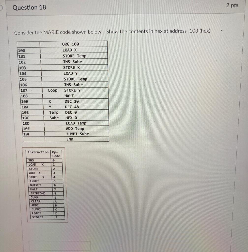 Solved Consider the MARIE code shown below. Show the | Chegg.com