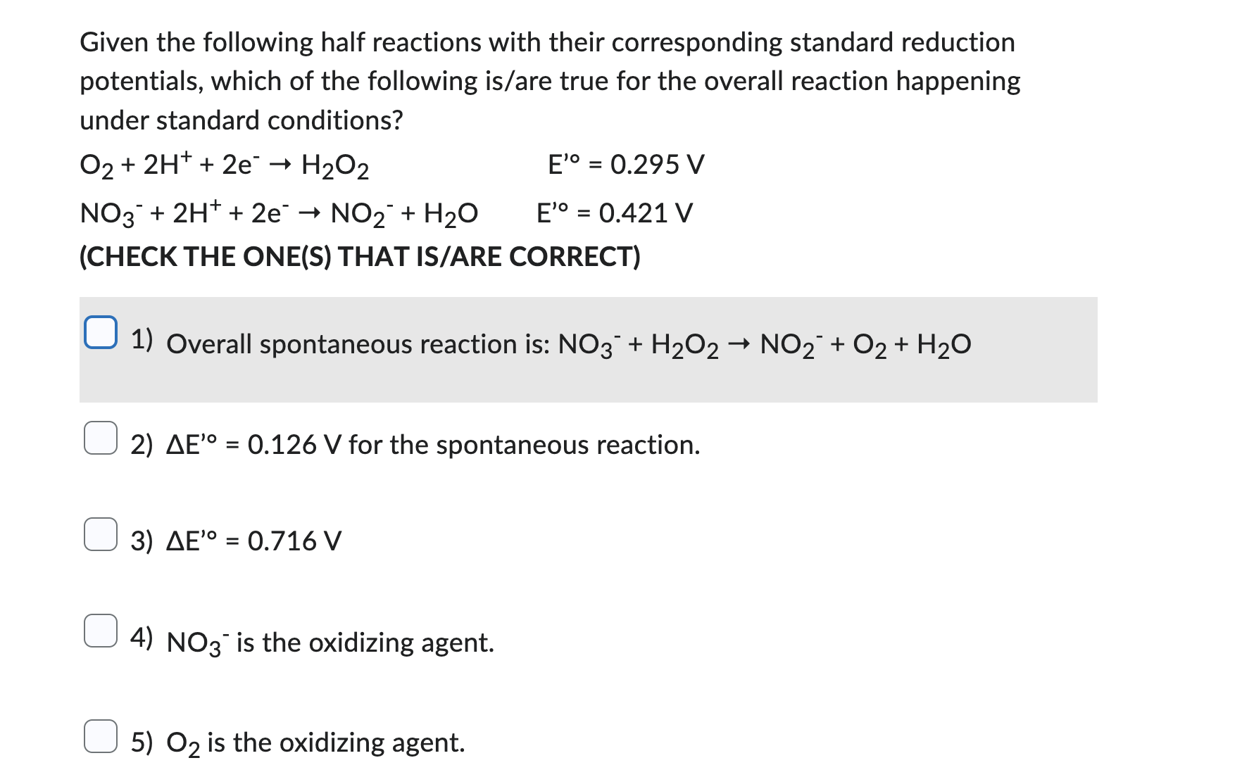 Solved Given the following half reactions with their | Chegg.com