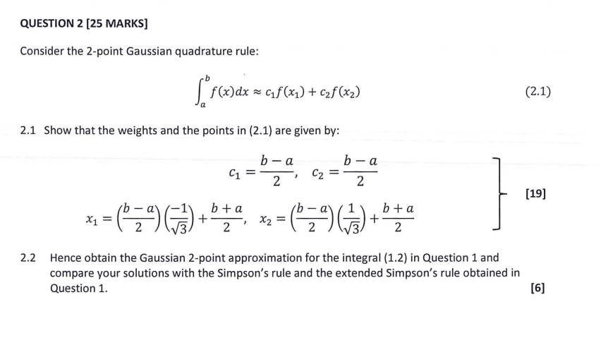 Solved QUESTION 2 [25 MARKS] Consider the 2-point Gaussian | Chegg.com