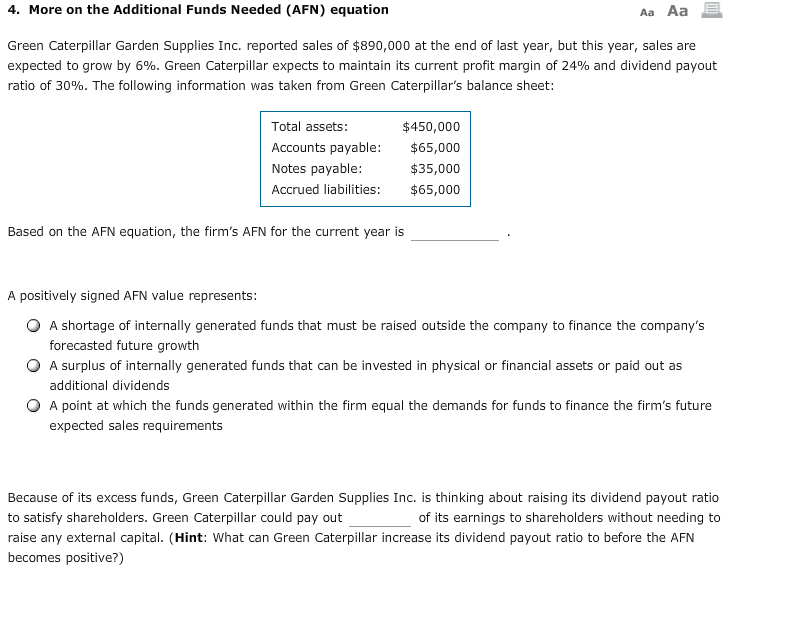 Solved 4. More on the Additional Funds Needed (AFN) equation | Chegg.com