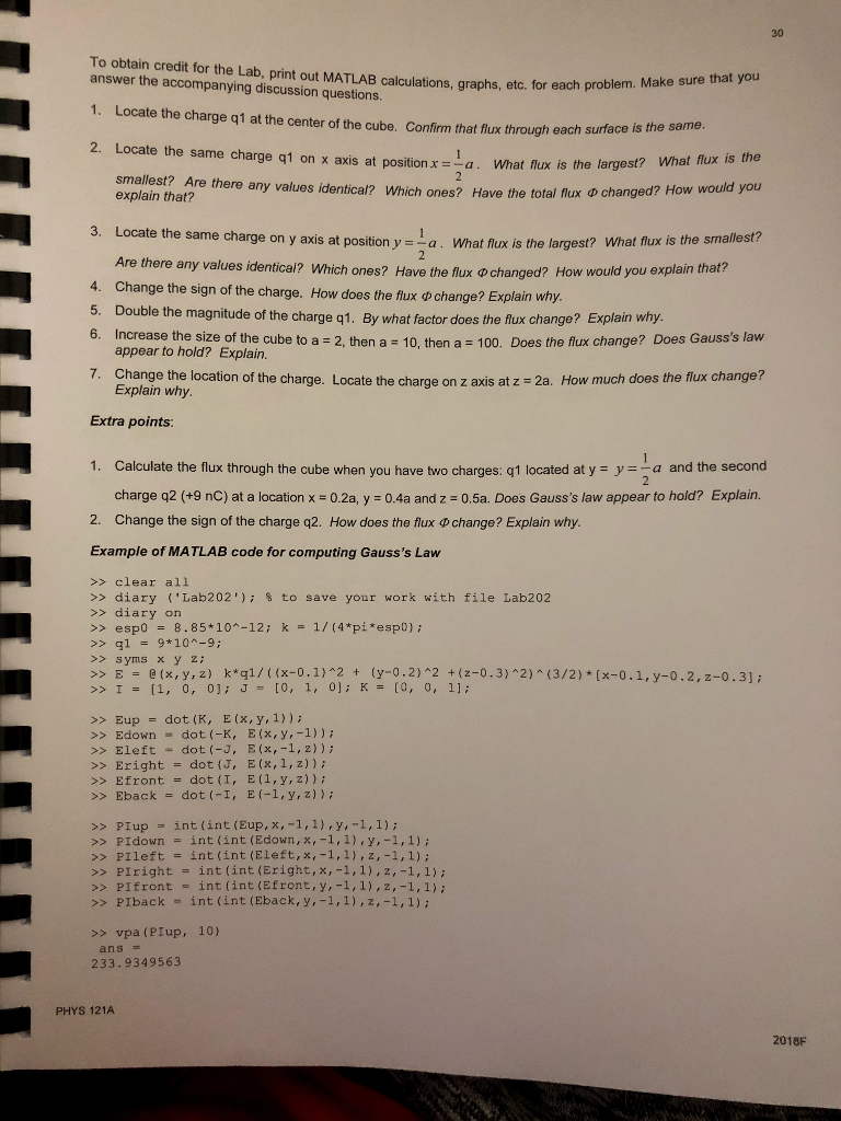 30 To obtain credit for the Lab, print out MATLAB | Chegg.com
