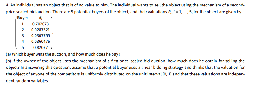 Solved 4. An individual has an object that is of no value to | Chegg.com
