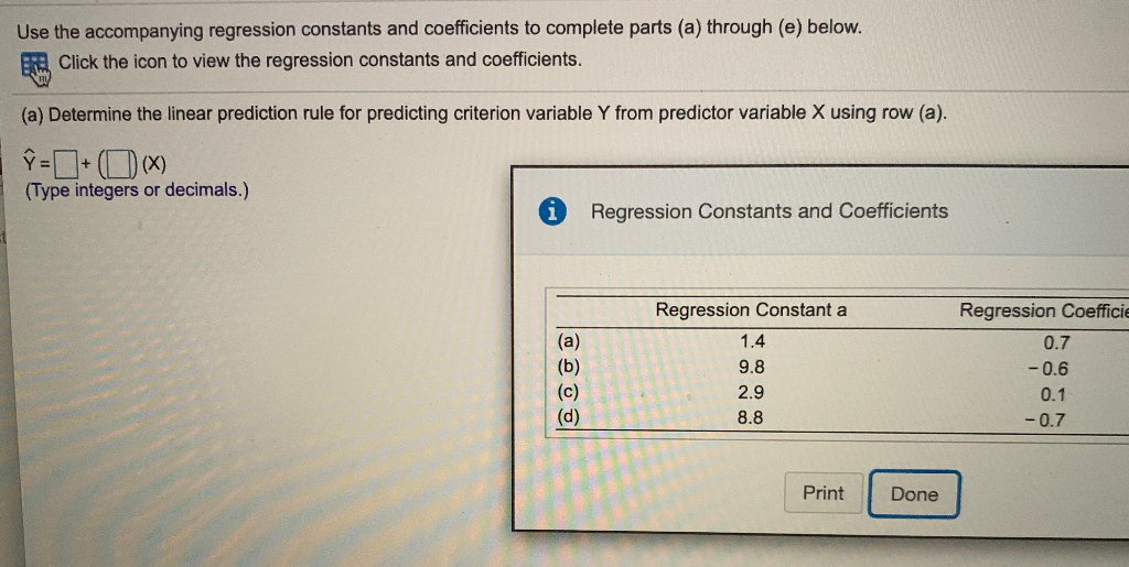 Solved Use the accompanying regression constants and | Chegg.com