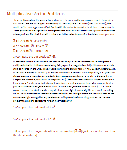 Solved Multiplicative Vector Problems These problema shere | Chegg.com