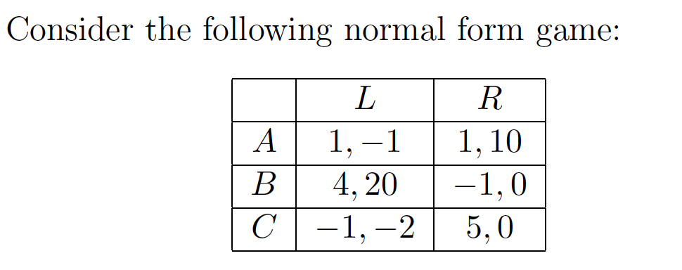 Consider the following normal form game: R А L 1,-1 , | Chegg.com
