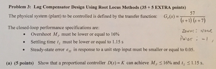 Problem 3: Lag Compensator Design Using Root Locus | Chegg.com
