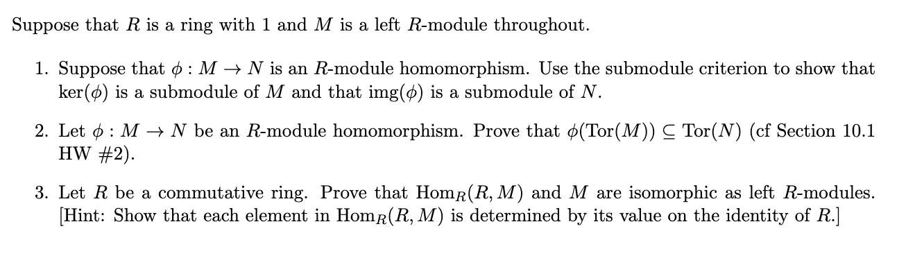 Solved Suppose that R is a ring with 1 and M is a left | Chegg.com