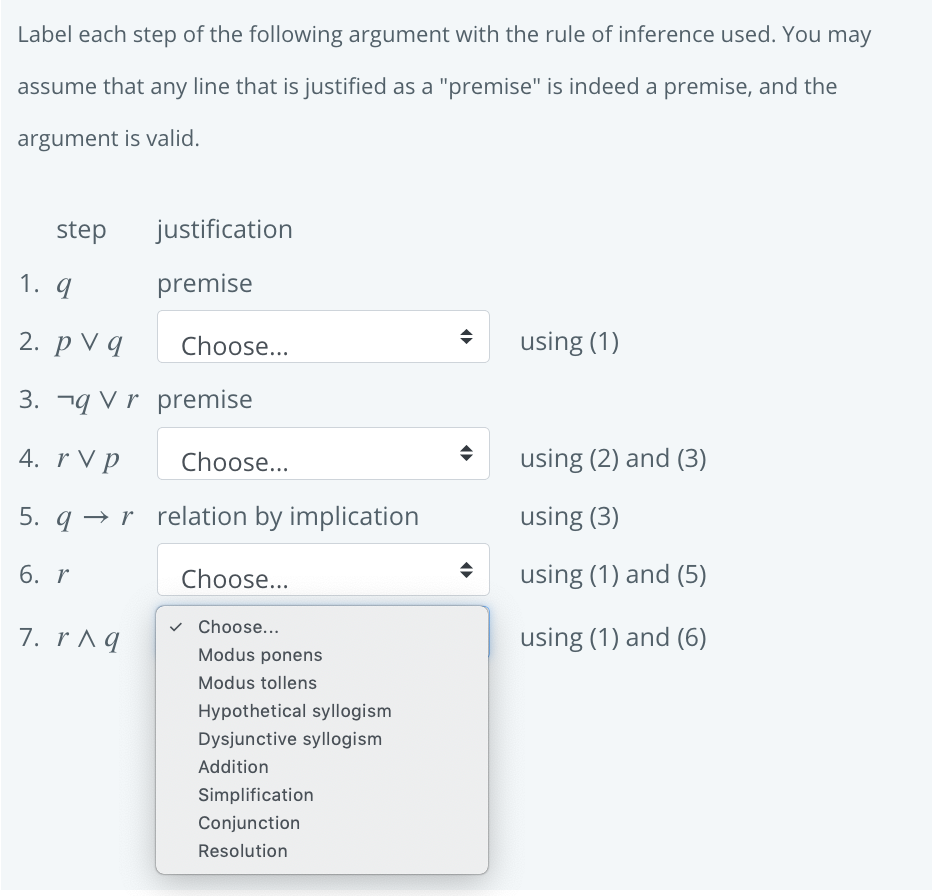 Solved Label each step of the following argument with the | Chegg.com