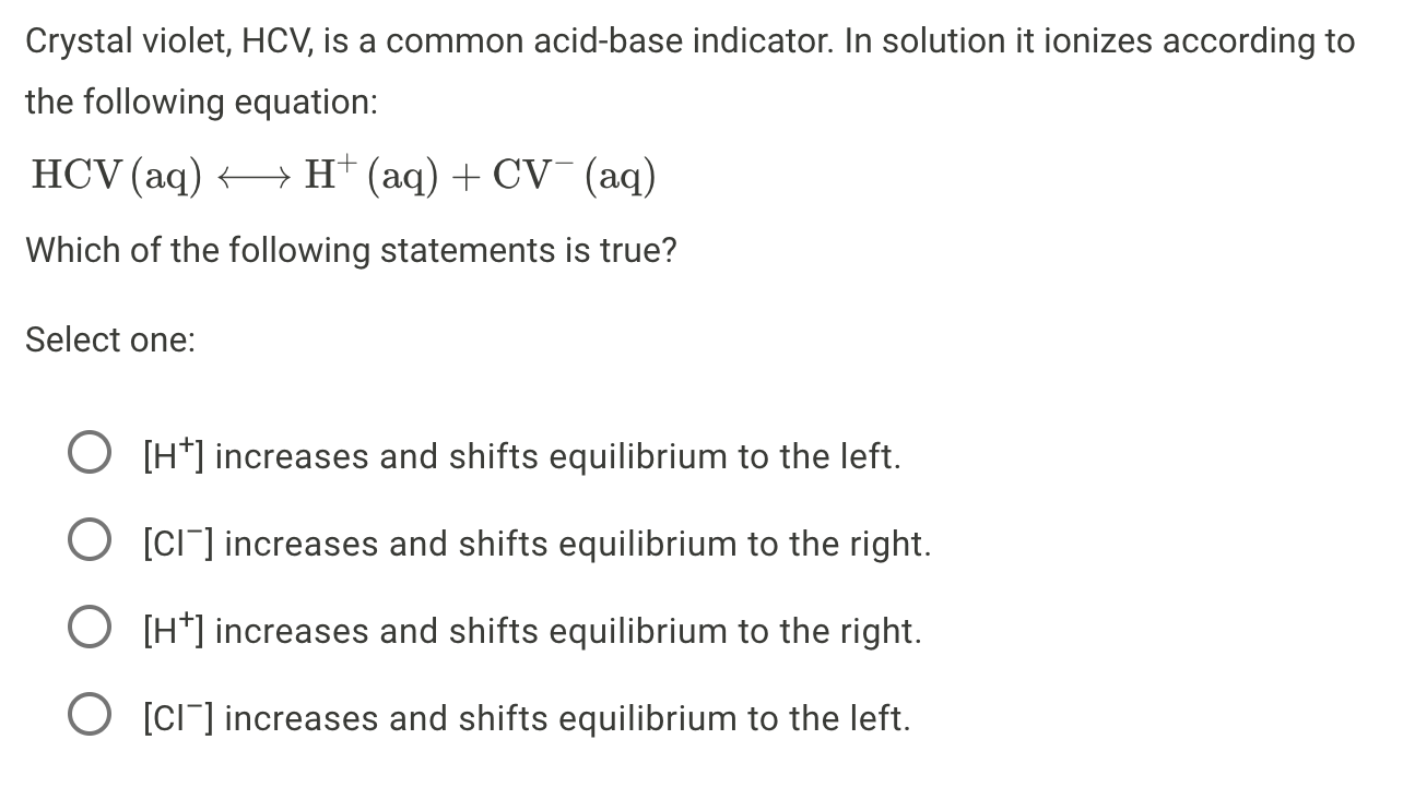 Solved Crystal violet, HCV, is a common acid-base indicator. | Chegg.com