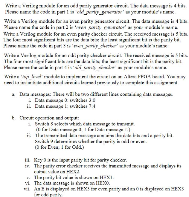 Using Verilog Hdl I Have The Modules For Odd Parity 