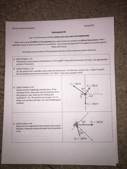 Solved Spring 2018 EGR 2213 Statics & Dynamics Homework #1 | Chegg.com
