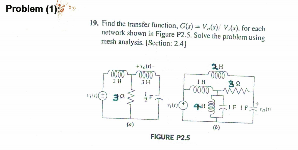 Solved Problem (1)* ** 19. Find the transfer function, G(s) | Chegg.com