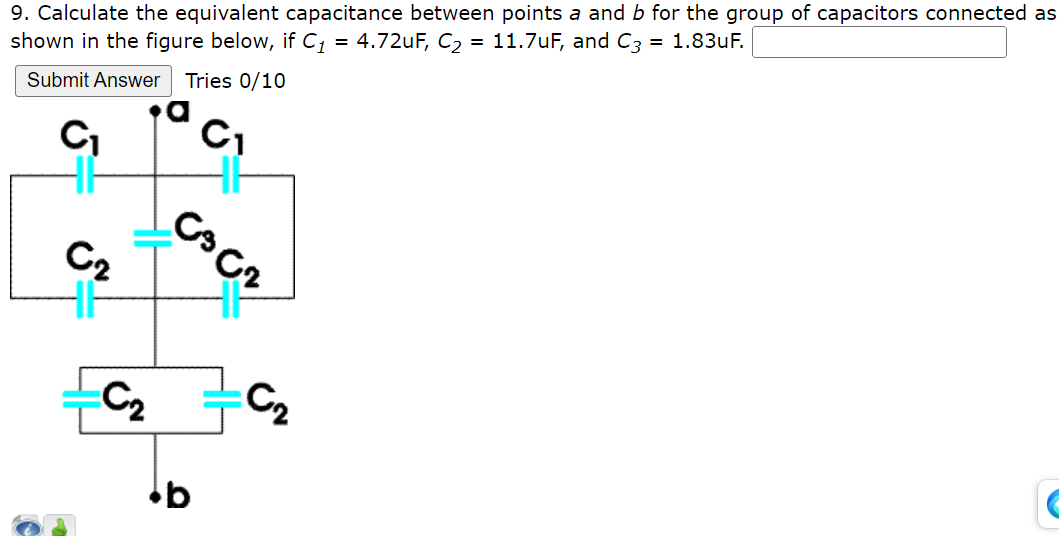 Solved 9. Calculate the equivalent capacitance between | Chegg.com