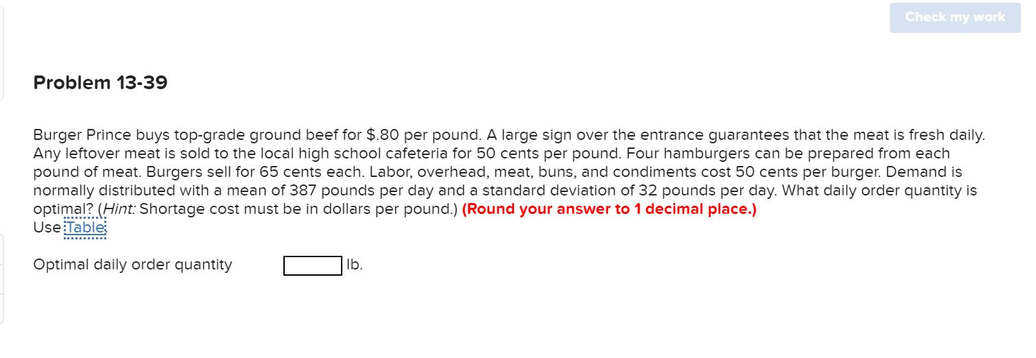 Solved Check my work Problem 13-39 Burger Prince buys | Chegg.com