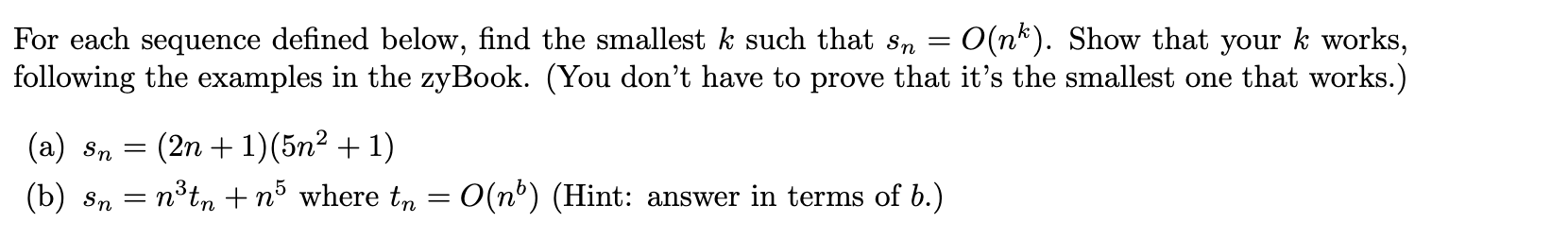 Solved For each sequence defined below, find the smallest k | Chegg.com