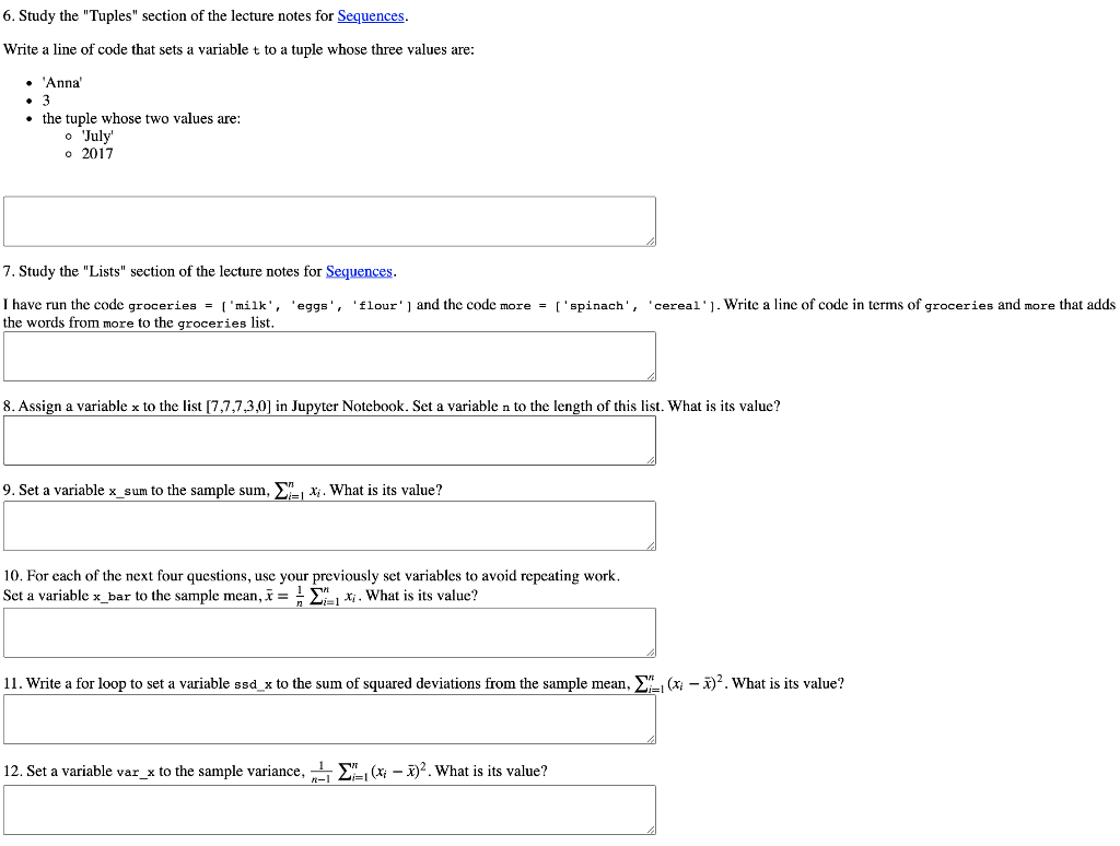 Solved 6. Study the "Tuples" section of the lecture notes | Chegg.com