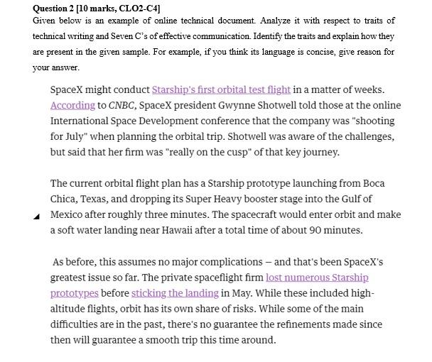 Solved Question 2 [10 marks, CLO2-C4) Given below is an | Chegg.com