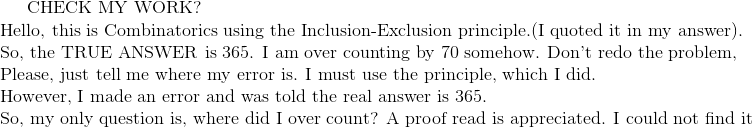 Solved CHECK MY WORK? Hello, this is Combinatorics using the | Chegg.com