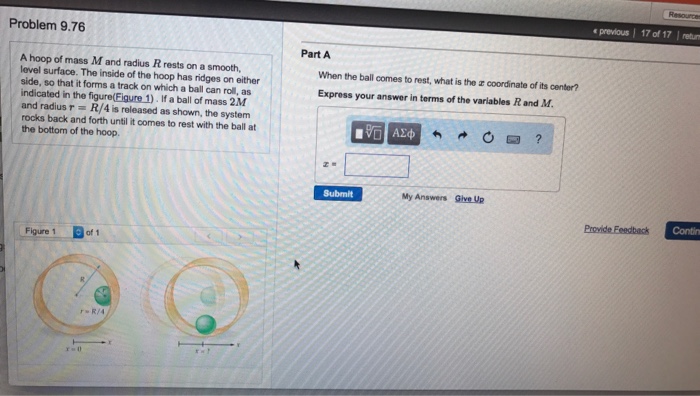 Solved A hoop of mass M and radius R rests on a smooth, | Chegg.com