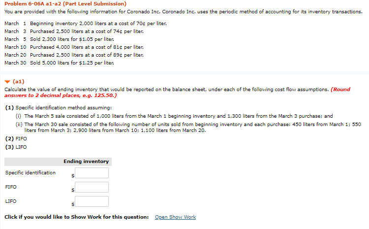 Solved Problem 6-06A a1-a2 (Part Level Submission) You are | Chegg.com
