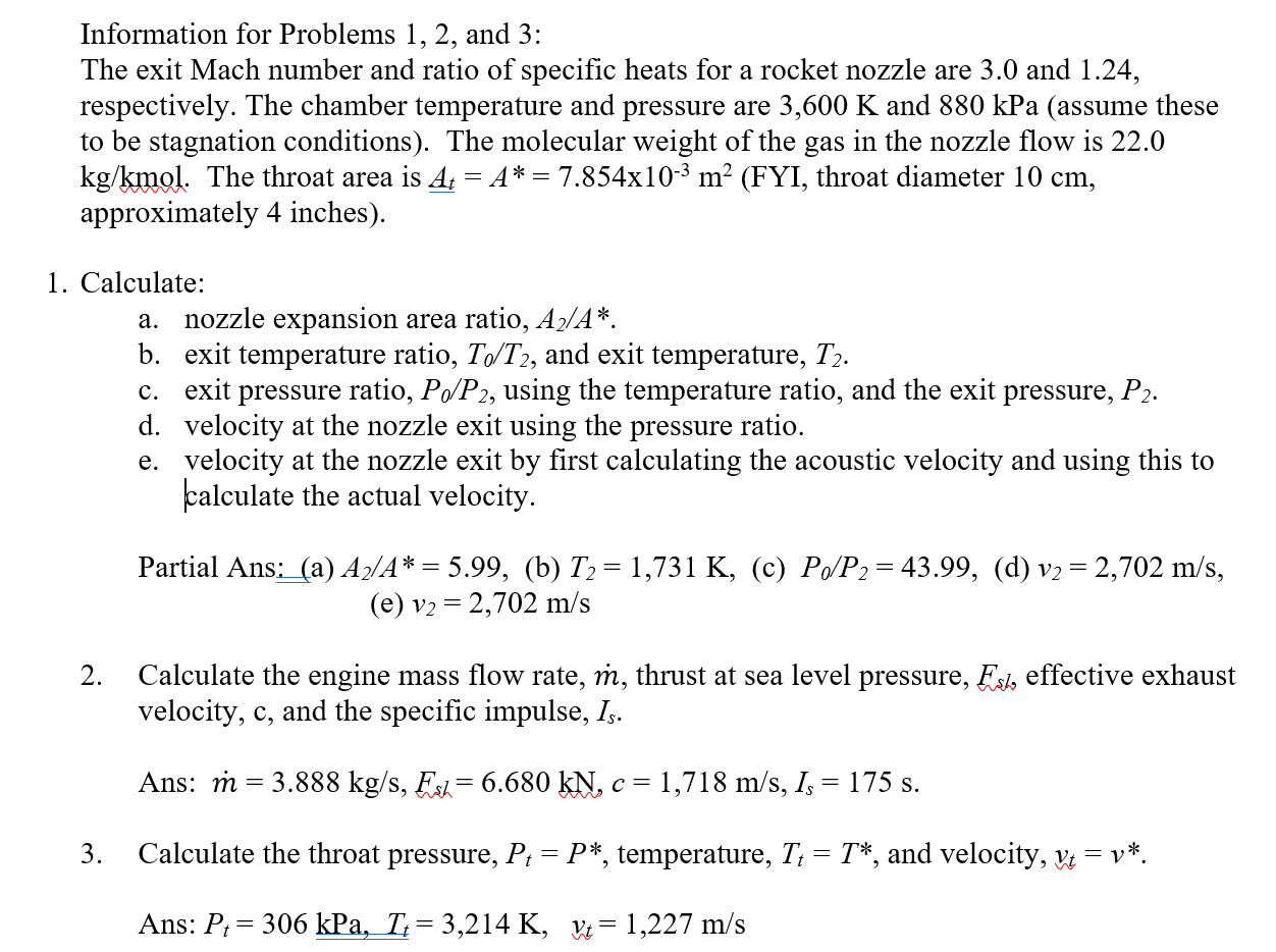 Solved Information for Problems 1, 2, and 3: The exit Mach | Chegg.com