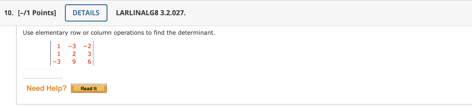 Solved Use elementary row or column operations to find the | Chegg.com