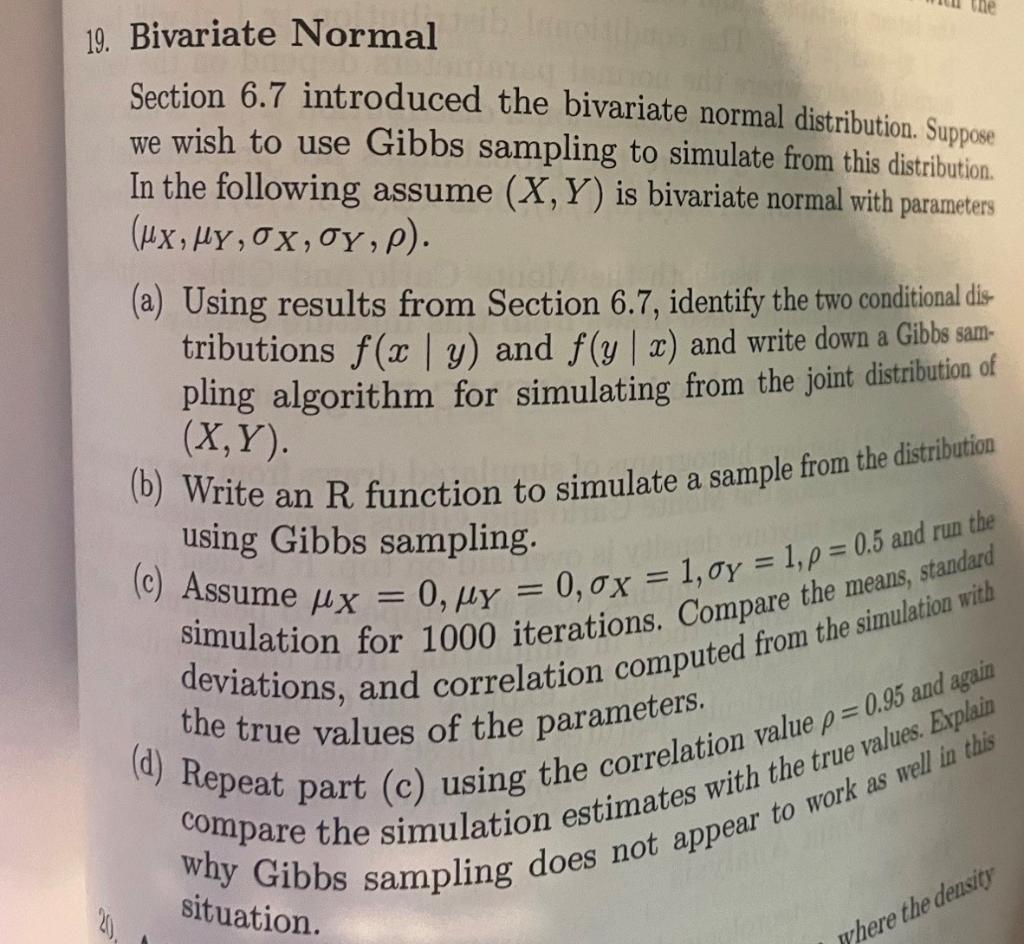 whe a 19. Bivariate Normal Section 6.7 introduced the | Chegg.com