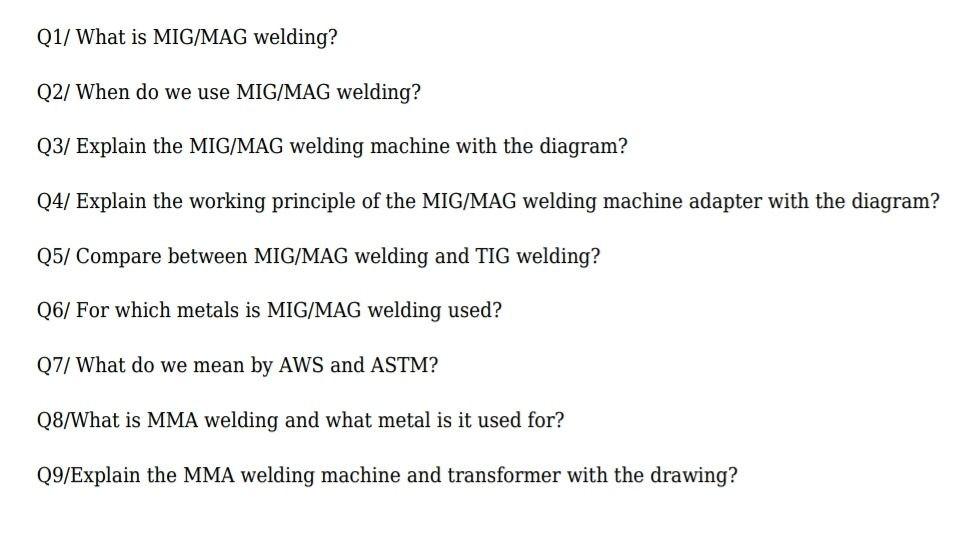 Solved Q1/ What is MIG/MAG welding? Q2/ When do we use | Chegg.com