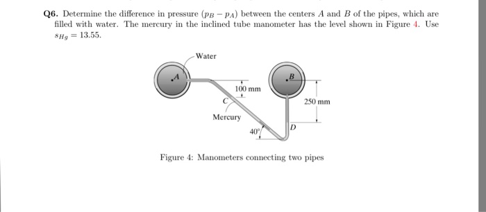 Solved Determine the difference in pressure (p_B - p_A) | Chegg.com