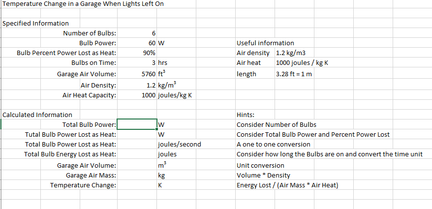 Solved 1.3 Temperature Increase due to Incandescent Lighting | Chegg.com